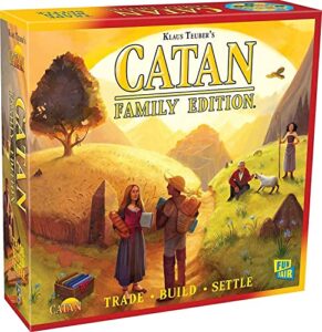 catan family edition board game - embark on a quest for settlement! strategy game for kids & adults, ages 10+, 3-4 players, 60 minute playtime, made by catan studio