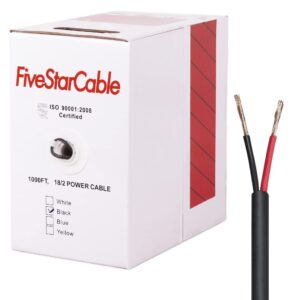 fivestarcable 18/2 power cable 1000 ft 18-2 gauge security/alarm/audio/control low voltage cable wire 18 awg