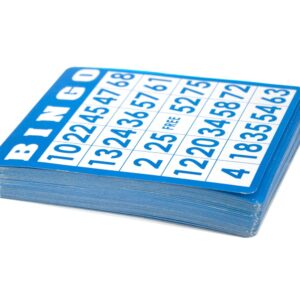 50-pack blue reusable bingo cards with unique numbers for 50 players - family bingo game accessories - use with clear chips