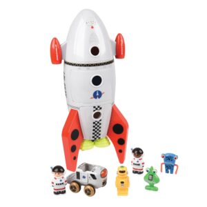 cp toys space mission rocket ship toy, includes astronaut figurines, aliens and vehicle, space gifts, stem toddler toys for kids 3 years and older, 16.7"