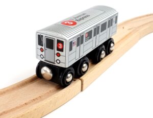 muni pals munipals new york city subway wooden railway (a division/irt) 3 train/7 avenue express–child safe and tested wood toy train