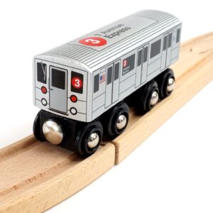 MUNI PALS Munipals New York City Subway Wooden Railway (A Division/IRT) 3 Train/7 Avenue Express–Child Safe and Tested Wood Toy Train