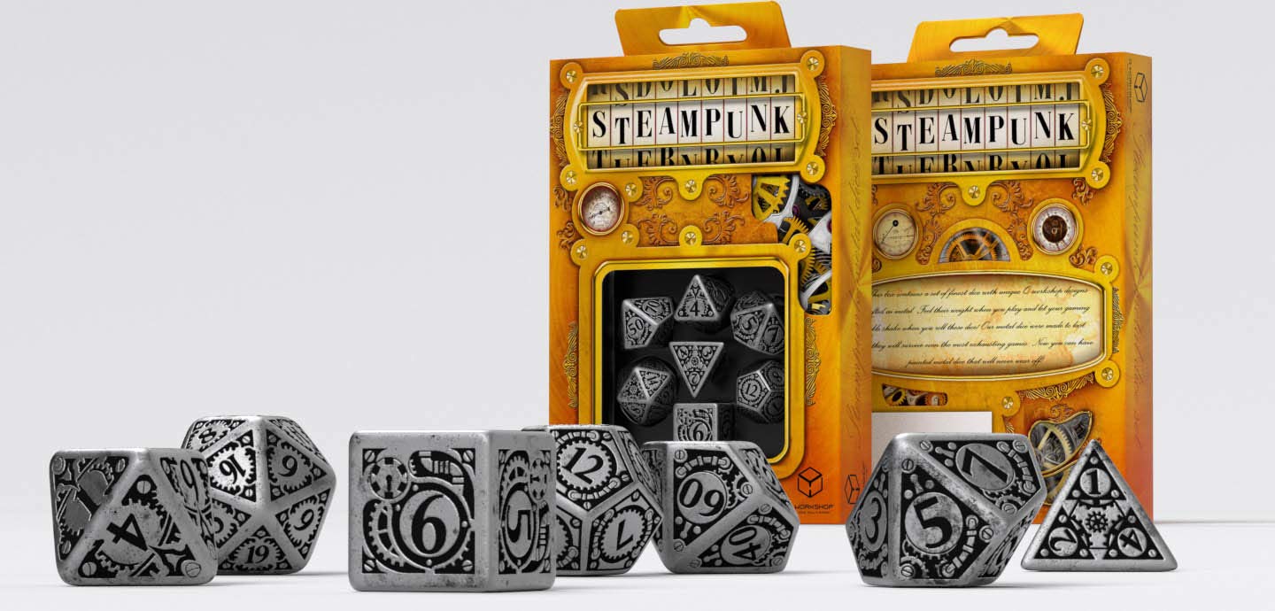 Q WORKSHOP Metal Steampunk Dice Set 7 Polyhedral Pieces