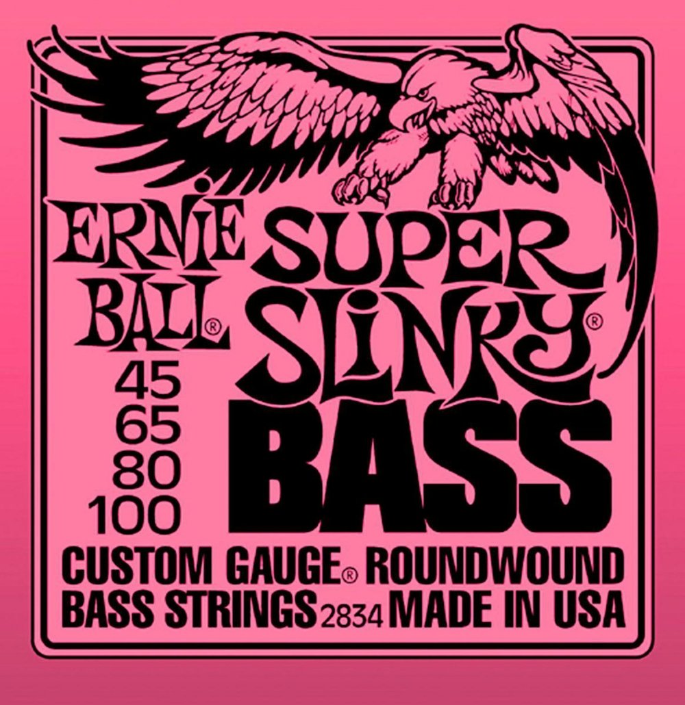 Ernie Ball 2834 Super Slinky Round Wound Bass Strings 2 Pack (Standard)