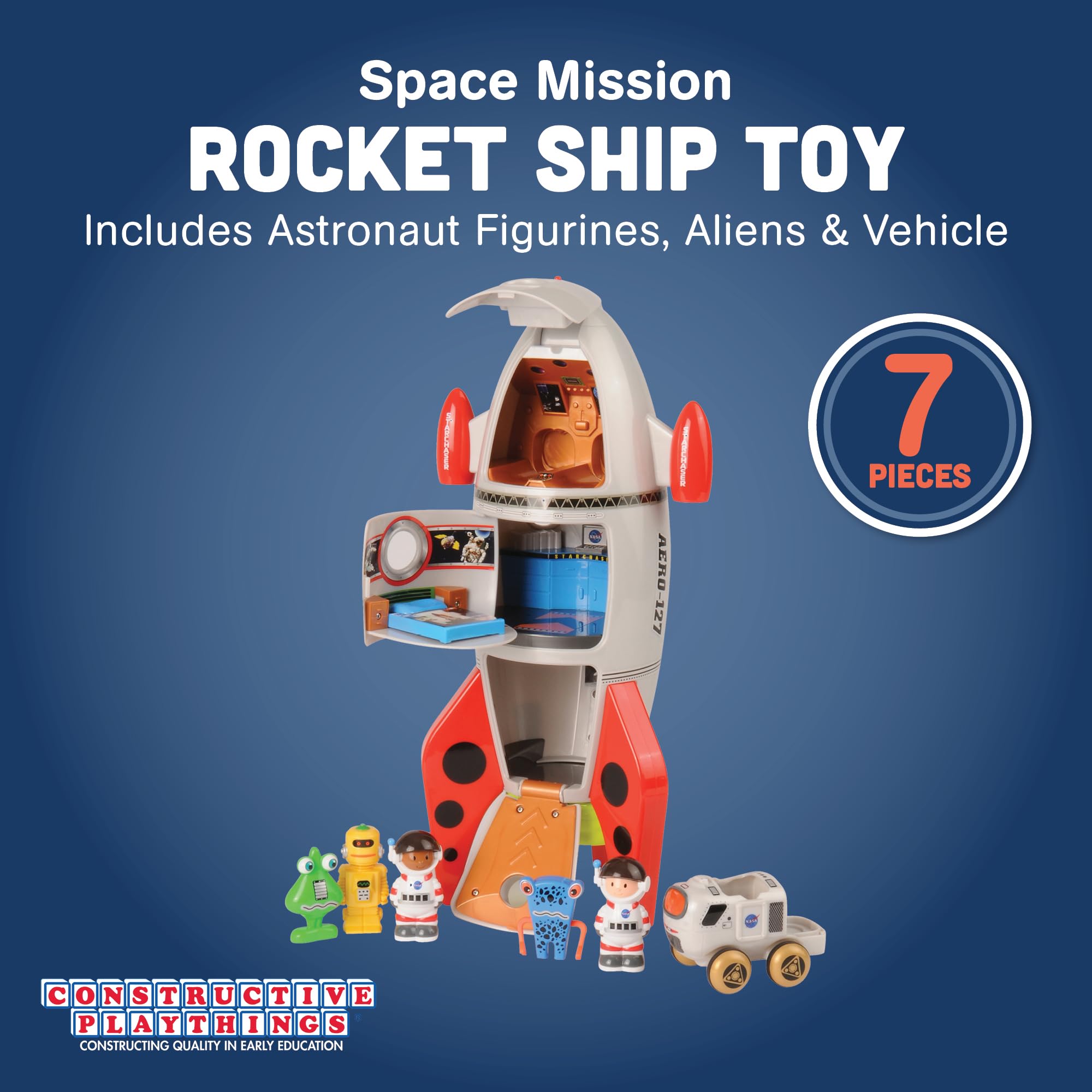 CP Toys Space Mission Rocket Ship Toy, Includes Astronaut Figurines, Aliens and Vehicle, Space Gifts, STEM Toddler Toys for Kids 3 Years and Older, 16.7"