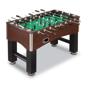 hathaway primo 56-in foosball table for family game room - with e-z spin bearings, analog scoring units, solid mdf cabinet, easy-grip handles & adjustable leg levelers - wood grain finish