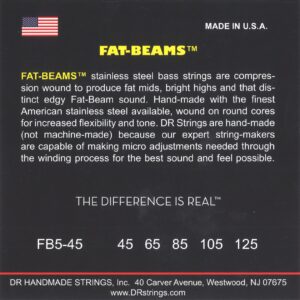 DR Strings FAT-BEAM Bass Guitar Strings (FB5-45), Silver