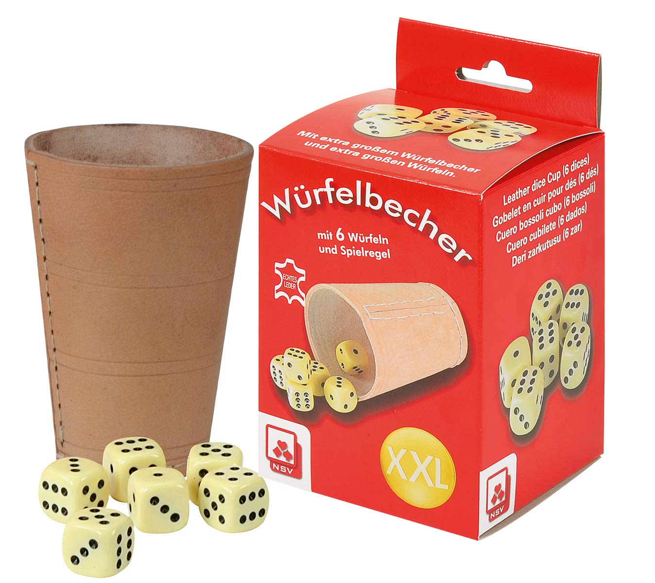 Nürnberger Spielkarten-Verlag GmbH NSV 6021 Dice Cup Leather with 6 Dice and Instructions in Folding Box XXL Dice Game