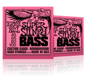 ernie ball 2834 super slinky round wound bass strings 2 pack (standard)