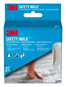 3m safety-walk slip resistant tape, 2 in x 15 ft, anti slip clear tape, ideal for slippery & wet conditions, self-adhesive backing, quick & easy application, durable & long-lasting (220c-r2x180)