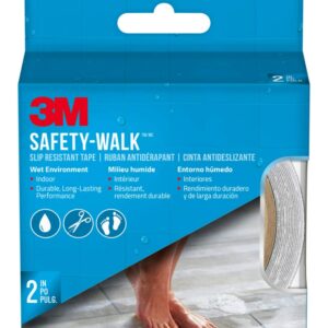 3M Safety-Walk Slip Resistant Tape, 2 in x 15 ft, Anti Slip Clear Tape, Ideal For Slippery & Wet Conditions, Self-Adhesive Backing, Quick & Easy Application, Durable & Long-Lasting (220C-R2X180)