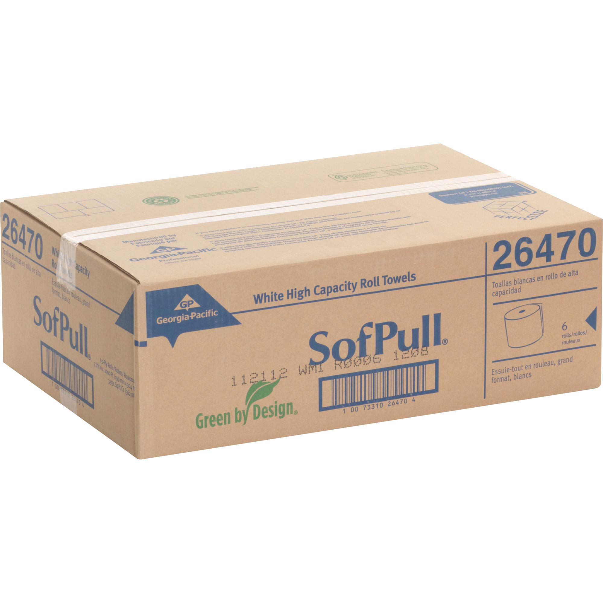 SofPull High-Capacity Recycled Paper Towel Roll by GP PRO (Georgia-Pacific), White, 26470, 1000 Linear Feet Per Roll, 6 Rolls Per Case, Green