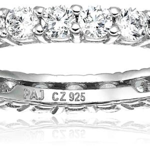 Amazon Essentials Platinum Over Sterling Silver Round Cut Cubic Zirconia All-Around Band Ring (2.5mm), Size 8, (previously Amazon Collection)