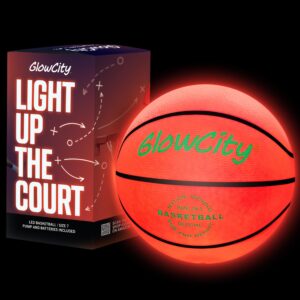 glowcity glow in the dark basketball for teen boy - glowing red basket ball, light up led toy for night ball games - sports stuff & gadgets for kids age 8 years old and up. great gift for boys & girls