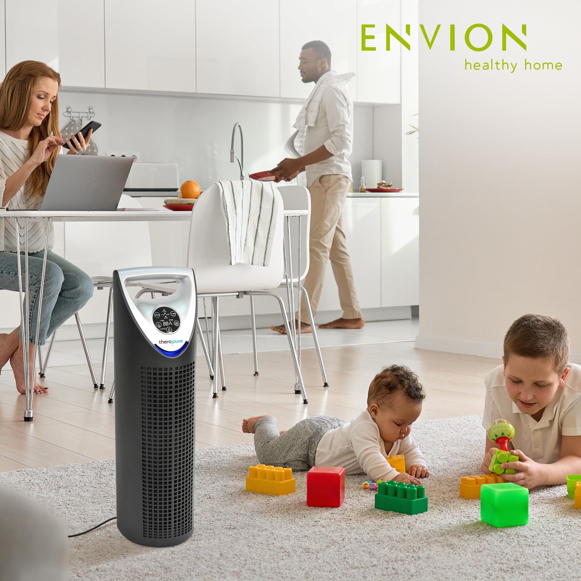 ENVION Therapure 120 Volt Medium to Large Room Air Filter HEPA Air Purifier with 3 Fan Speeds, LED Display, and 24 Hour Timer, Black