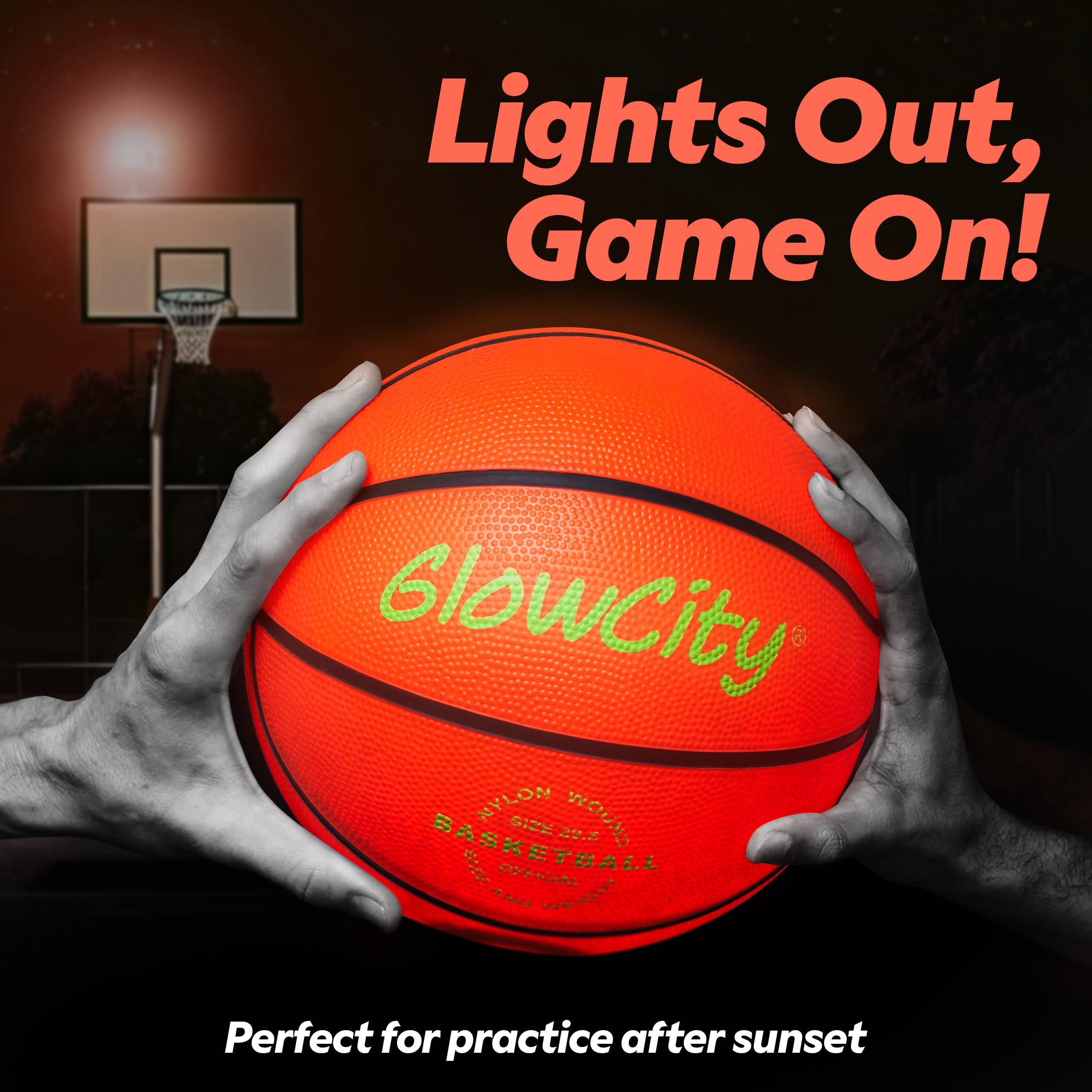 GlowCity Glow in The Dark Basketball for Teen Boy - Glowing Red Basket Ball, Light Up LED Toy for Night Ball Games - Sports Stuff & Gadgets for Kids Age 8 Years Old and Up. Great Gift for Boys & Girls