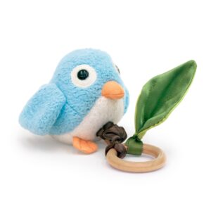 apple park crawling blue birdie teething baby toy - hypoallergenic, 100% organic cotton, bamboo ring