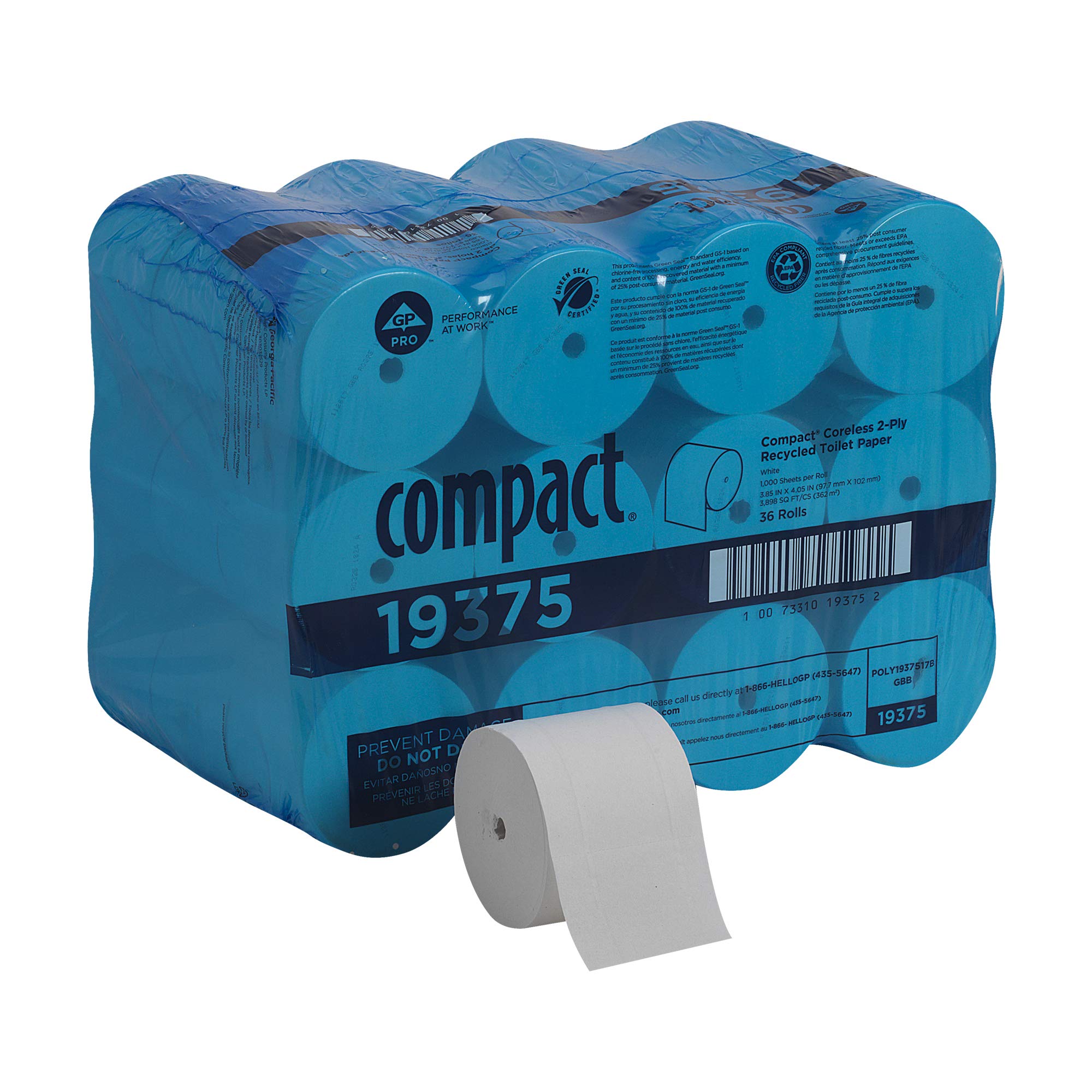 COMPACT® CORELESS 2-PLY RECYCLED TOILET PAPER BY GP PRO (GEORGIA-PACIFIC), 36 ROLLS PER PACKAGE