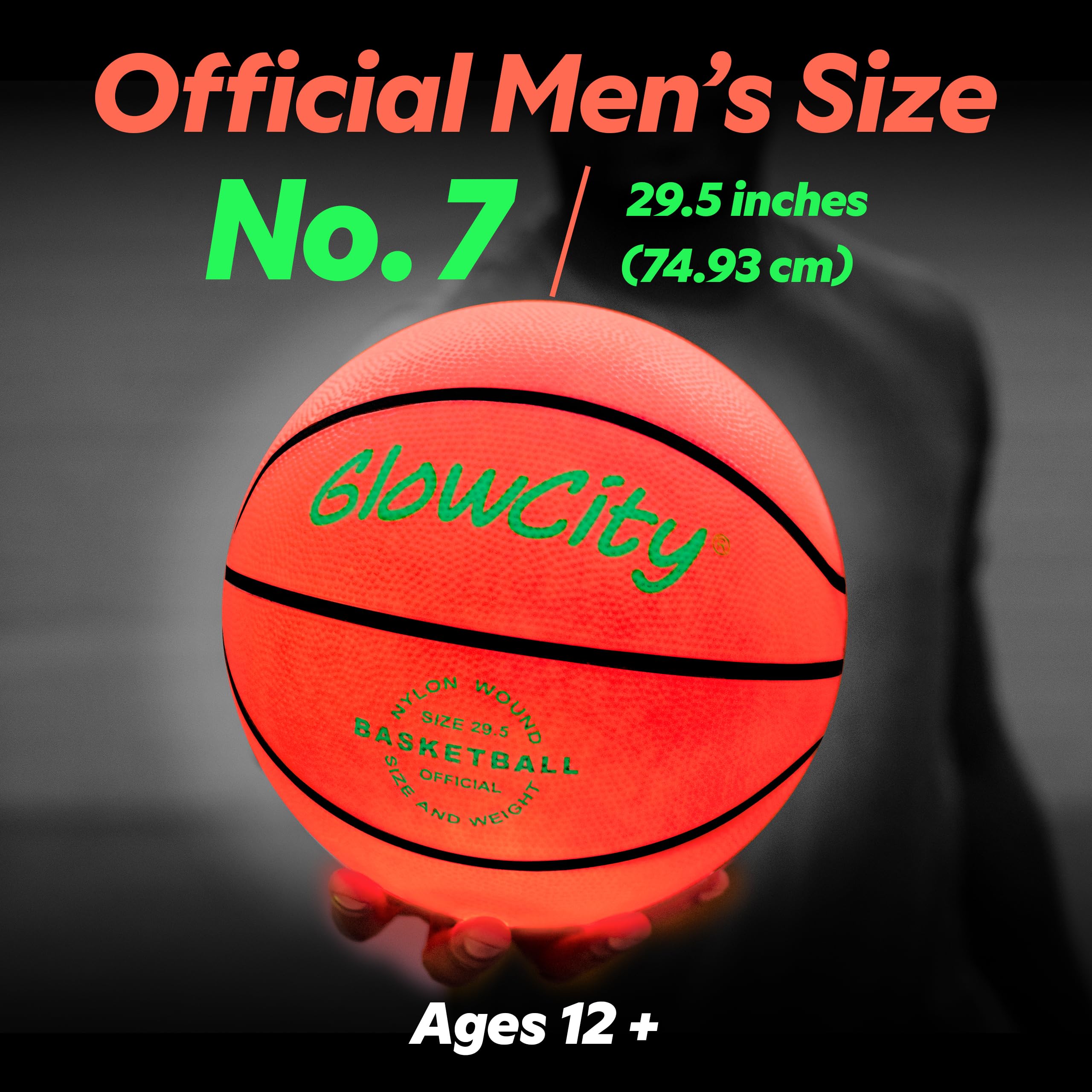 GlowCity Glow in The Dark Basketball for Teen Boy - Glowing Red Basket Ball, Light Up LED Toy for Night Ball Games - Sports Stuff & Gadgets for Kids Age 8 Years Old and Up. Great Gift for Boys & Girls