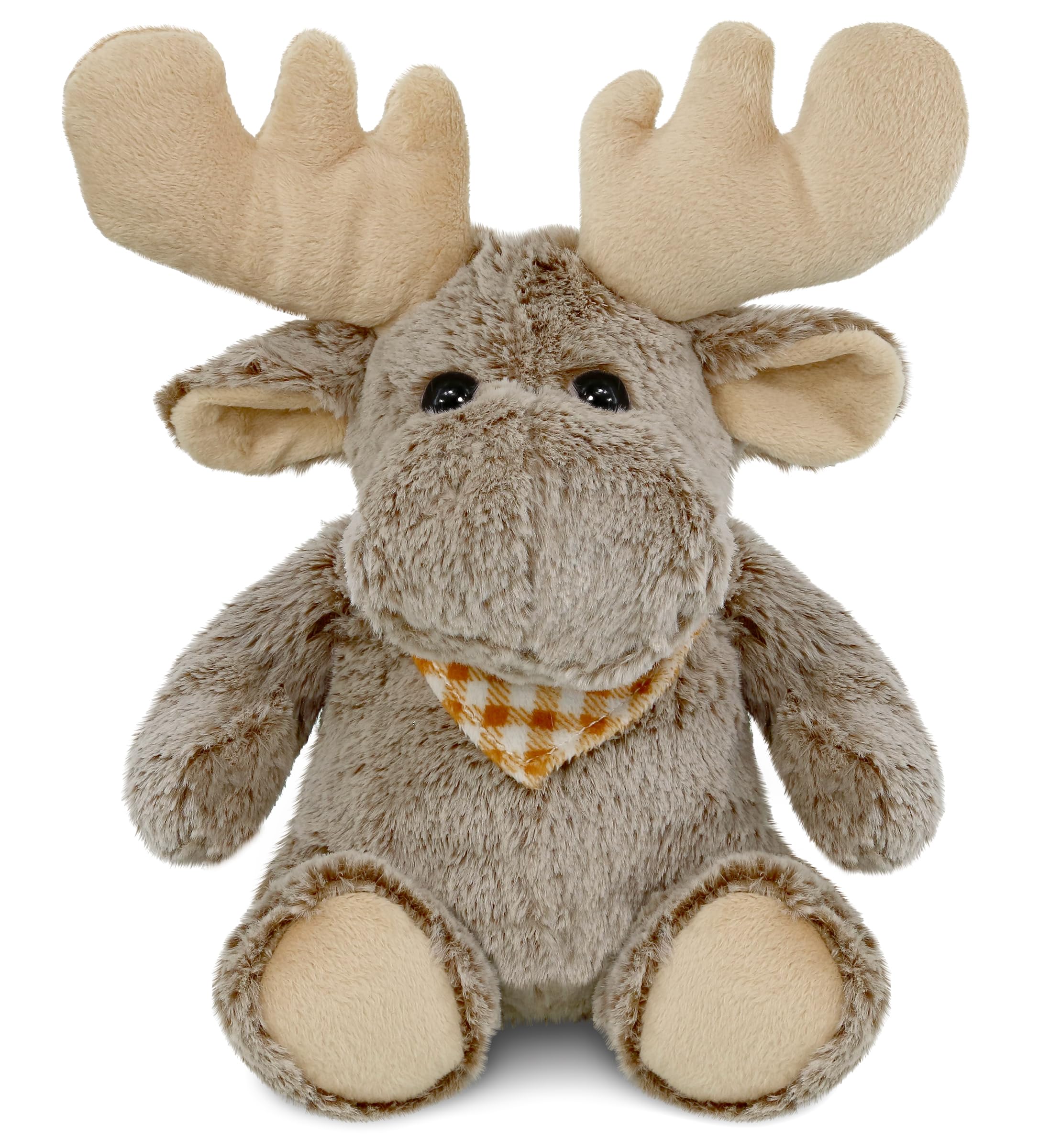 DolliBu Brown Sitting Moose Plush - Super Soft Moose Stuffed Animal, Wildlife Stuffed Moose Plush Toy, Cute Stuffed Animal for Boys and Girls, Plush Moose Gift for Baby, Kids, and Adults - 11 Inches