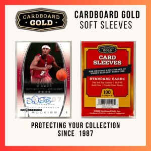 Cardboard Gold Penny Sleeves for Trading Cards - 100 Count Card Protector Sleeves with Durable, Crystal-Clear Plastic for Baseball, Sports, Collector, Standard-Sized Cards 2-5/8” x 3-5/8” (67x94mm)