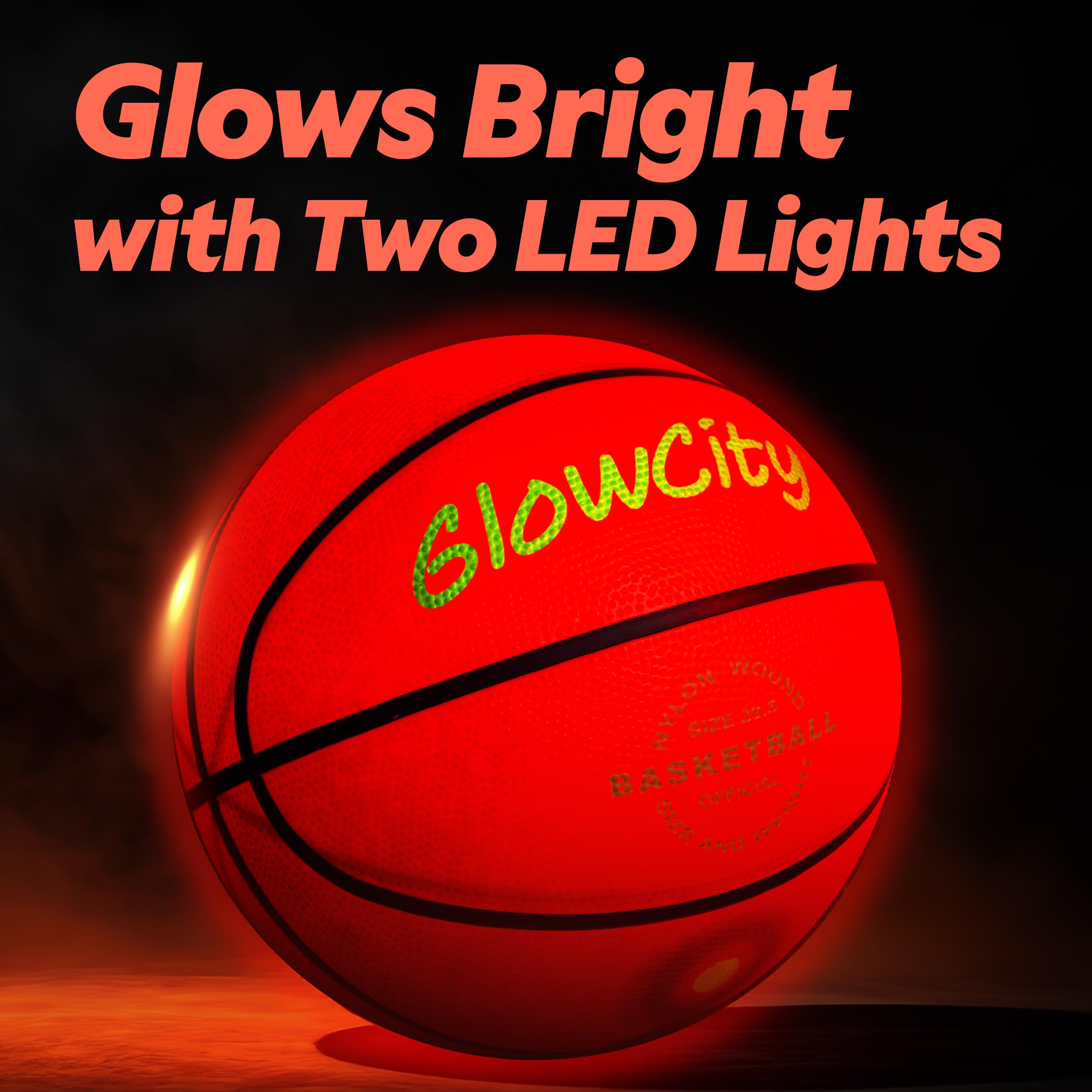 GlowCity Glow in The Dark Basketball for Teen Boy - Glowing Red Basket Ball, Light Up LED Toy for Night Ball Games - Sports Stuff & Gadgets for Kids Age 8 Years Old and Up. Great Gift for Boys & Girls