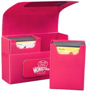 monster protectors magnetic double deck box - pink, holds 150 gaming tcgs, self-locking closure, compatible w standard & smaller size gaming trading cards, removable construction