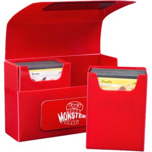 monster protectors magnetic double deck box - red, holds 150 gaming tcgs, self-locking closure, compatible w standard & smaller size gaming trading cards, removable construction