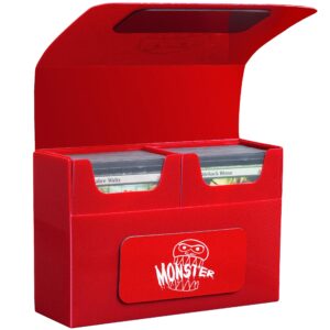 Monster Protectors Magnetic Double Deck Box - Red, Holds 150 Gaming TCGs, Self-Locking Closure, Compatible w Standard & Smaller Size Gaming Trading Cards, Removable Construction