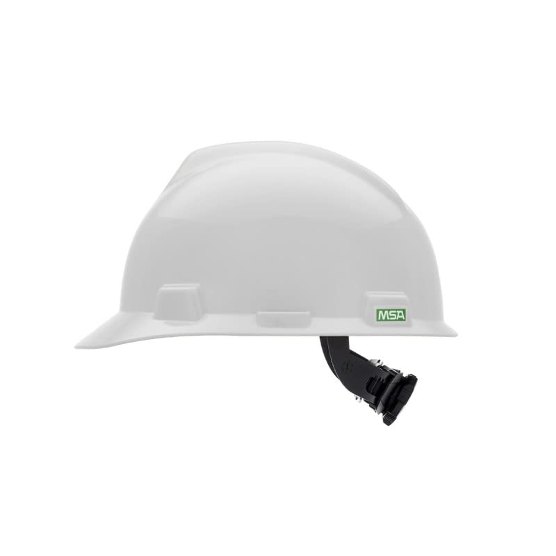 MSA 477482 V-Gard Cap Style Safety Hard Hat With Fas-Trac III Ratchet Suspension | Polyethylene Shell, Superior Impact Protection, Self Adjusting Crown-Straps - Large Size in White