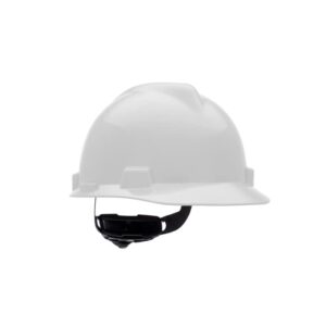 MSA 477482 V-Gard Cap Style Safety Hard Hat With Fas-Trac III Ratchet Suspension | Polyethylene Shell, Superior Impact Protection, Self Adjusting Crown-Straps - Large Size in White