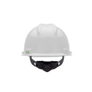 MSA 477482 V-Gard Cap Style Safety Hard Hat With Fas-Trac III Ratchet Suspension | Polyethylene Shell, Superior Impact Protection, Self Adjusting Crown-Straps - Large Size in White