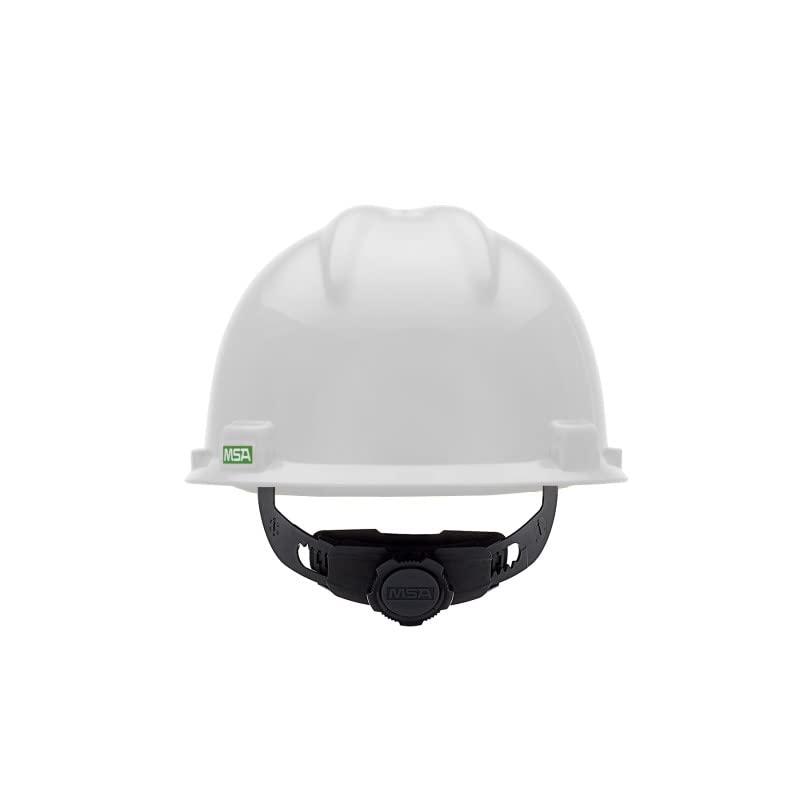 MSA 477482 V-Gard Cap Style Safety Hard Hat With Fas-Trac III Ratchet Suspension | Polyethylene Shell, Superior Impact Protection, Self Adjusting Crown-Straps - Large Size in White