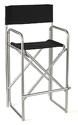 Displays2go Aluminum Director's Chair with Black Canvas Back and Seat, 47-Inch, Satin Silver