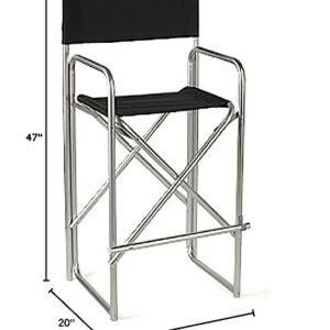 Displays2go Aluminum Director's Chair with Black Canvas Back and Seat, 47-Inch, Satin Silver