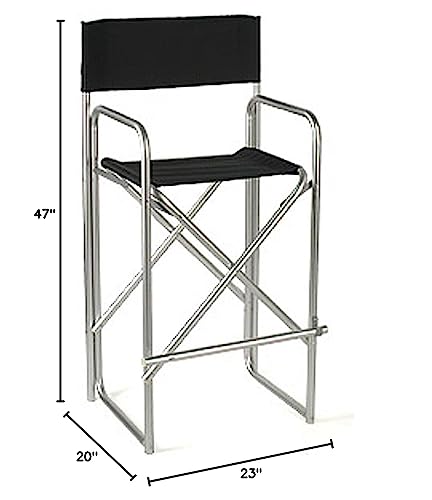 Displays2go Aluminum Director's Chair with Black Canvas Back and Seat, 47-Inch, Satin Silver