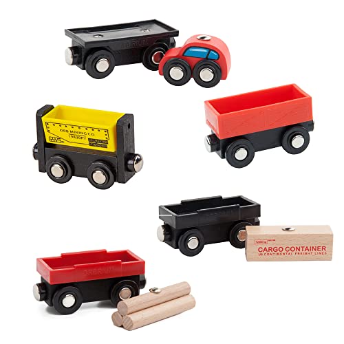 Orbrium Toys 5 Cargo Train Car Set for Wooden Railway Fits Thomas The Tank Engine Chuggington Brio