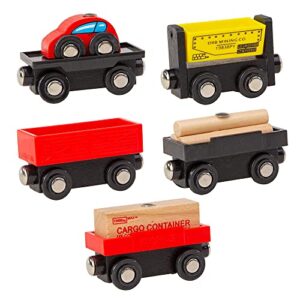 orbrium toys 5 cargo train car set for wooden railway fits thomas the tank engine chuggington brio