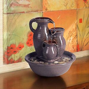 Triple Jug Zen Indoor Cascading Small Tabletop Water Fountain Chocolate Speckle Ceramic Real River Rock 9" for Table Desk-Top Home Office Bedroom House Relaxation Living Room - John Timberland