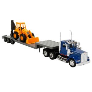 Newray 1:43 Trailer Kenworth W900 with Backhoe Loader 1/43 Scale Replica