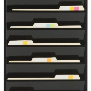 Displays2go File Folder Wall Rack with 11 Tiered Pockets, Shows Only The Top Portion of a File Folder, Office Filing Rack for Wall Mount - Black Powder-Coated Steel