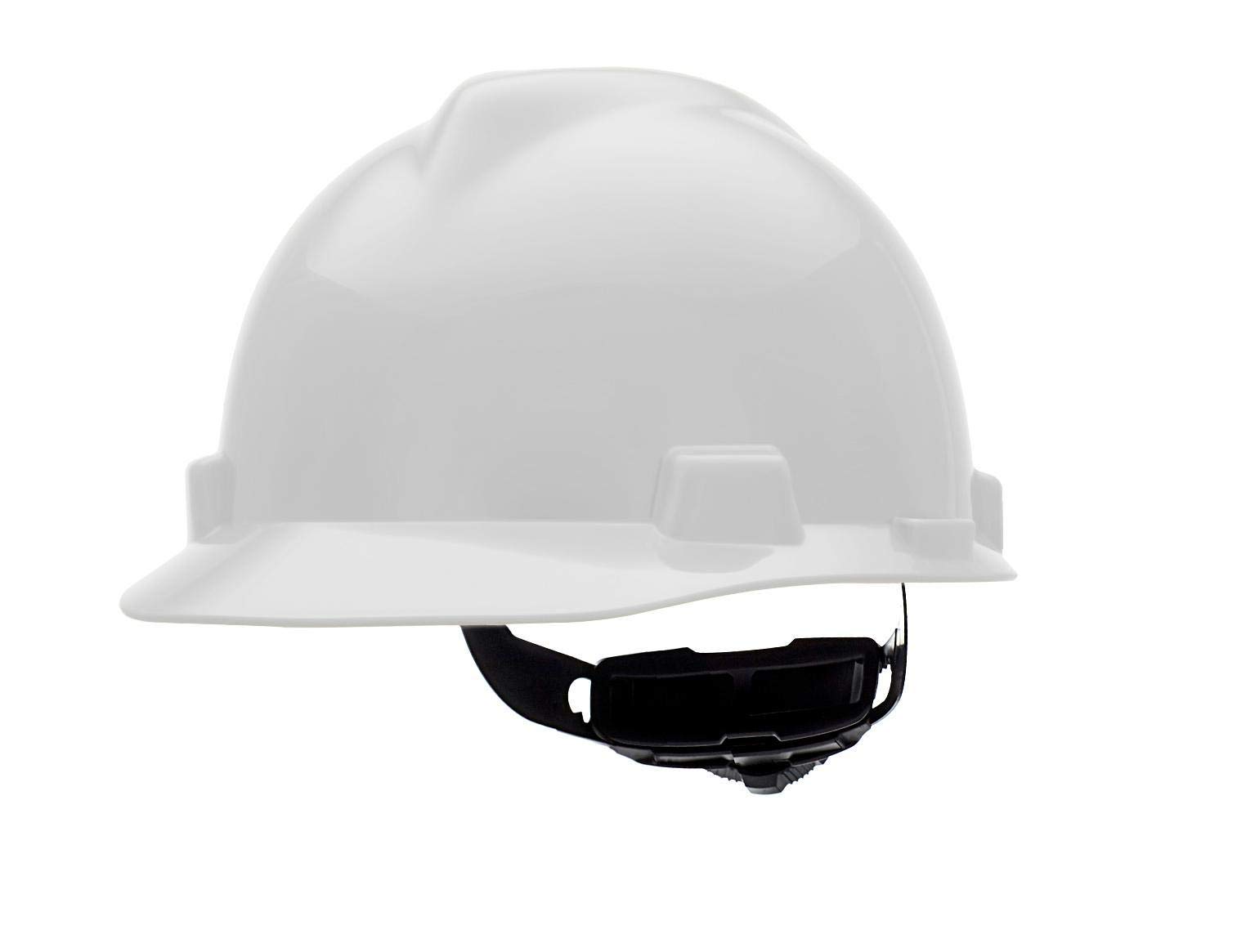 MSA 477482 V-Gard Cap Style Safety Hard Hat With Fas-Trac III Ratchet Suspension | Polyethylene Shell, Superior Impact Protection, Self Adjusting Crown-Straps - Large Size in White