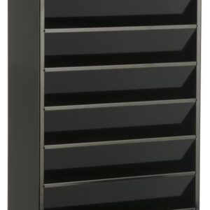 Displays2go File Folder Wall Rack with 11 Tiered Pockets, Shows Only The Top Portion of a File Folder, Office Filing Rack for Wall Mount - Black Powder-Coated Steel