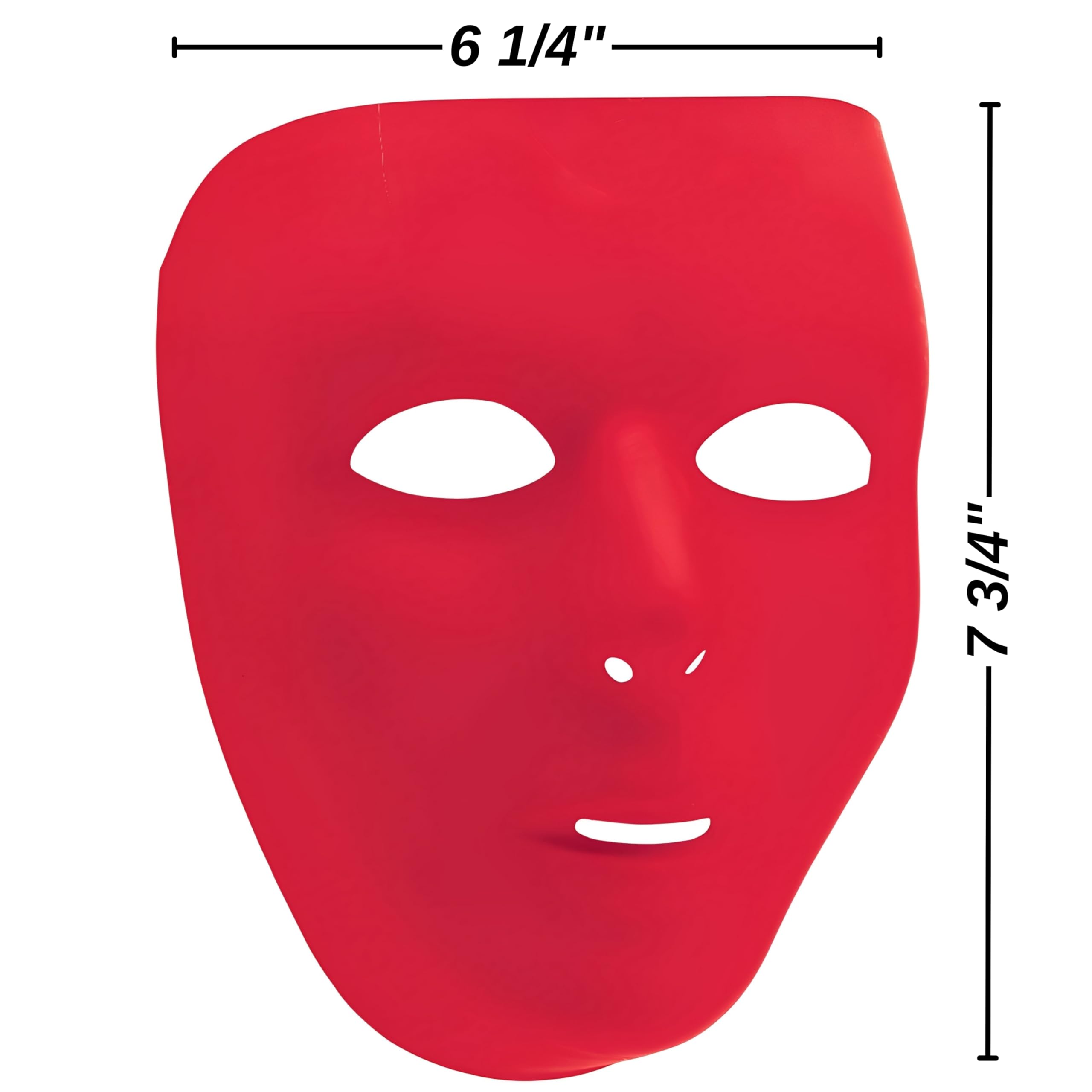 Red Plastic Full Face Mask For Adults - 6.25" x 7.75" (1 Count) - Eye-Catching Color, Bold & Durable - Perfect Fit & Comfort - Ideal For Costume Parties & Special Events