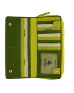 visconti rb 55 multi colored ladies soft leather checkbook wallet and purse (green/yellow)