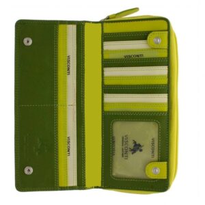 Visconti RB 55 Multi Colored Ladies Soft Leather Checkbook Wallet And Purse (Green/Yellow)