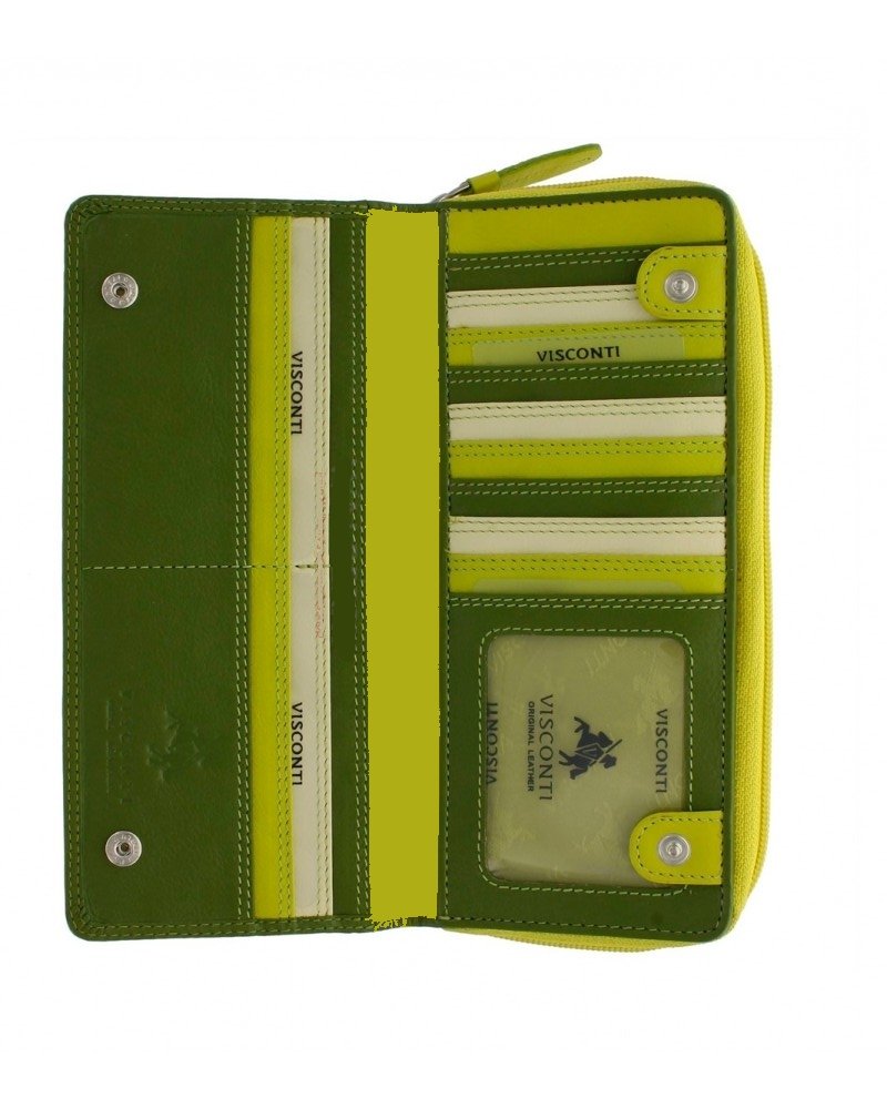 Visconti RB 55 Multi Colored Ladies Soft Leather Checkbook Wallet And Purse (Green/Yellow)