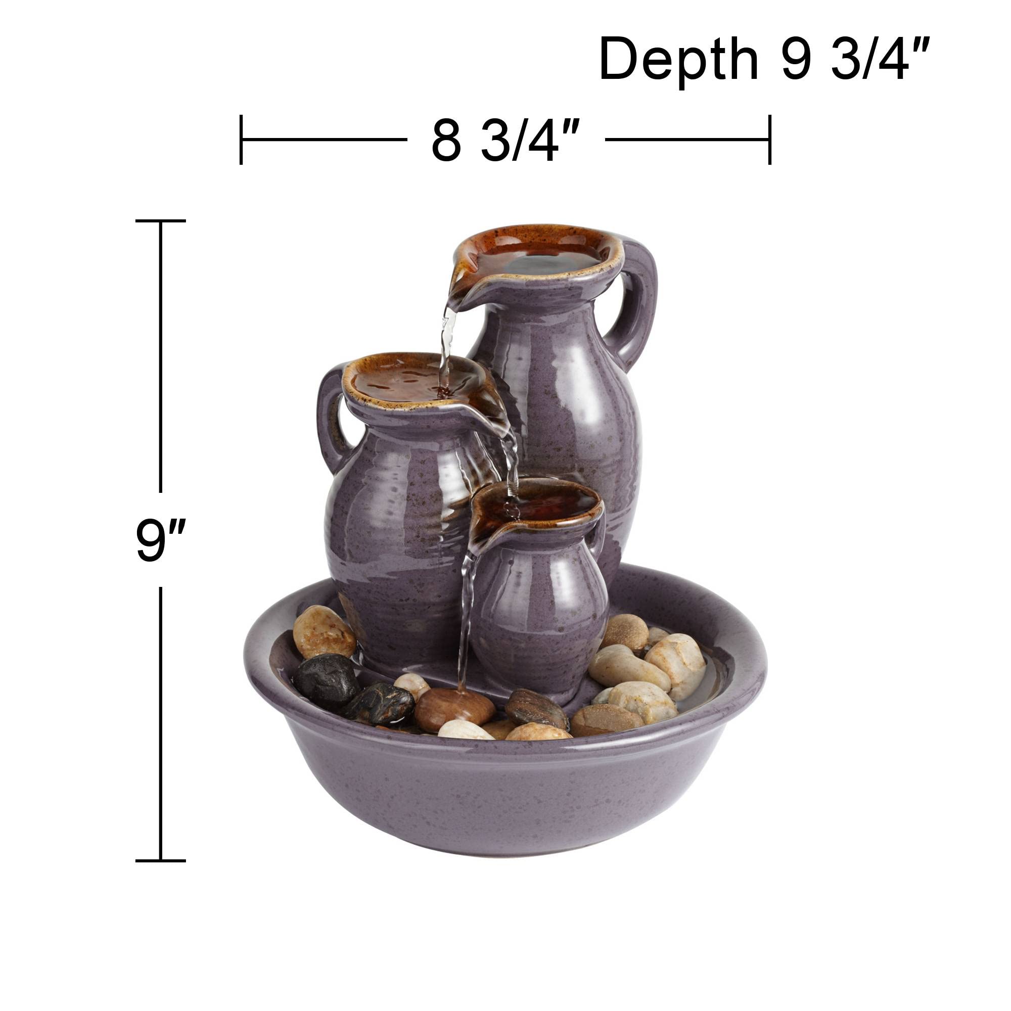 Triple Jug Zen Indoor Cascading Small Tabletop Water Fountain Chocolate Speckle Ceramic Real River Rock 9" for Table Desk-Top Home Office Bedroom House Relaxation Living Room - John Timberland