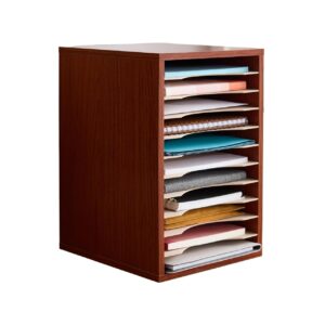 safco vertical literature organizer, 11 compartments, office and classroom mailbox with adjustable shelves, wood paper and mail sorter, cherry