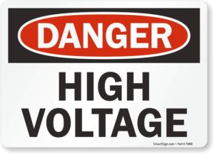 smartsign - u1-1013-nd_7x5 adhesive vinyl osha safety sign, legend "danger: high voltage", 5" high x 7" wide, black/red on white